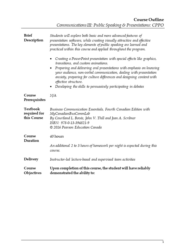 CPPO v2-1 Course Outline 2020-0810 | PDF | Communication | Public Speaking