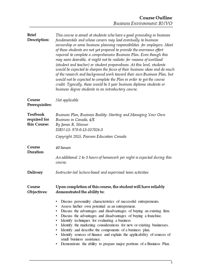 BNVO v2-1 Course Outline 2020-0729 | PDF | Skill | Critical Thinking