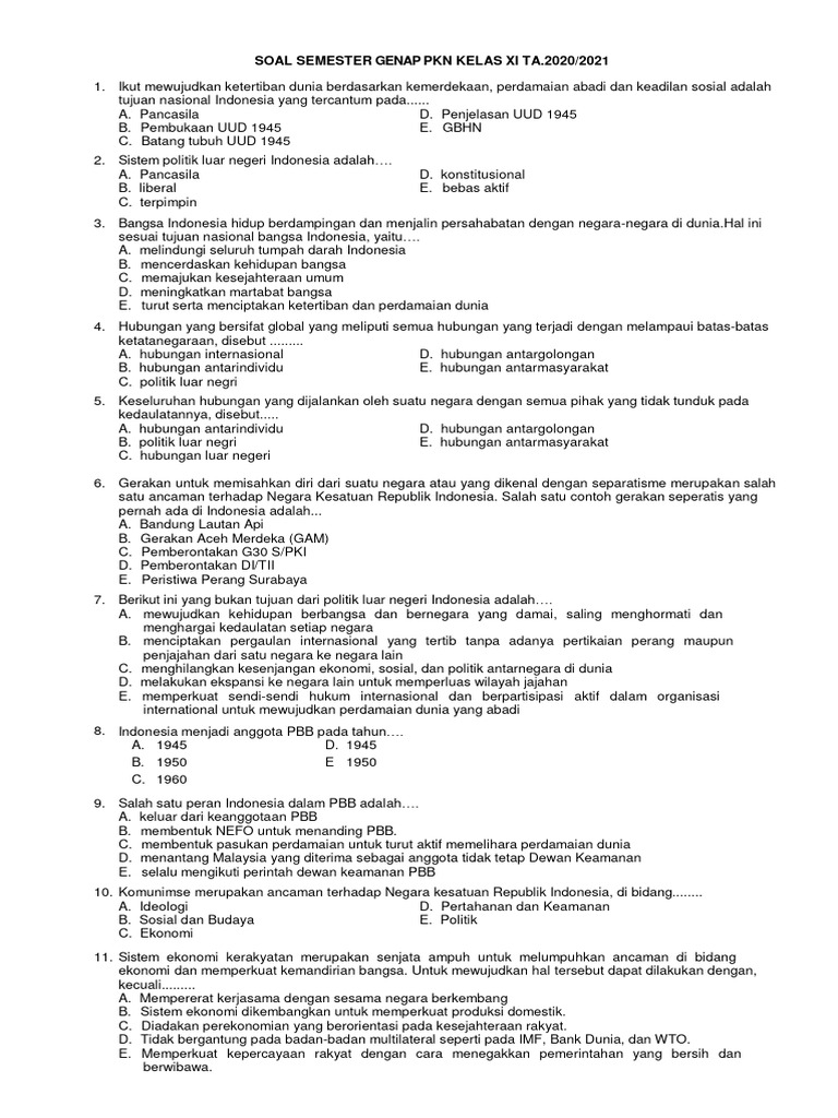Soal Semster PKN Kelas Xi | PDF