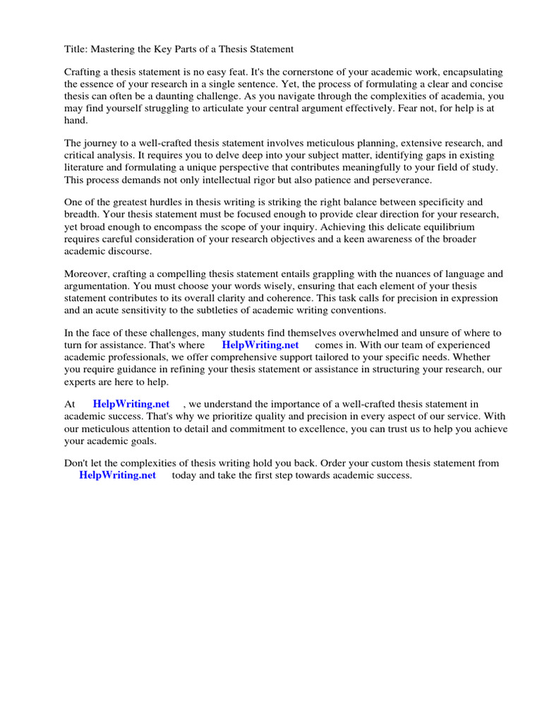 Key Parts of A Thesis Statement | PDF
