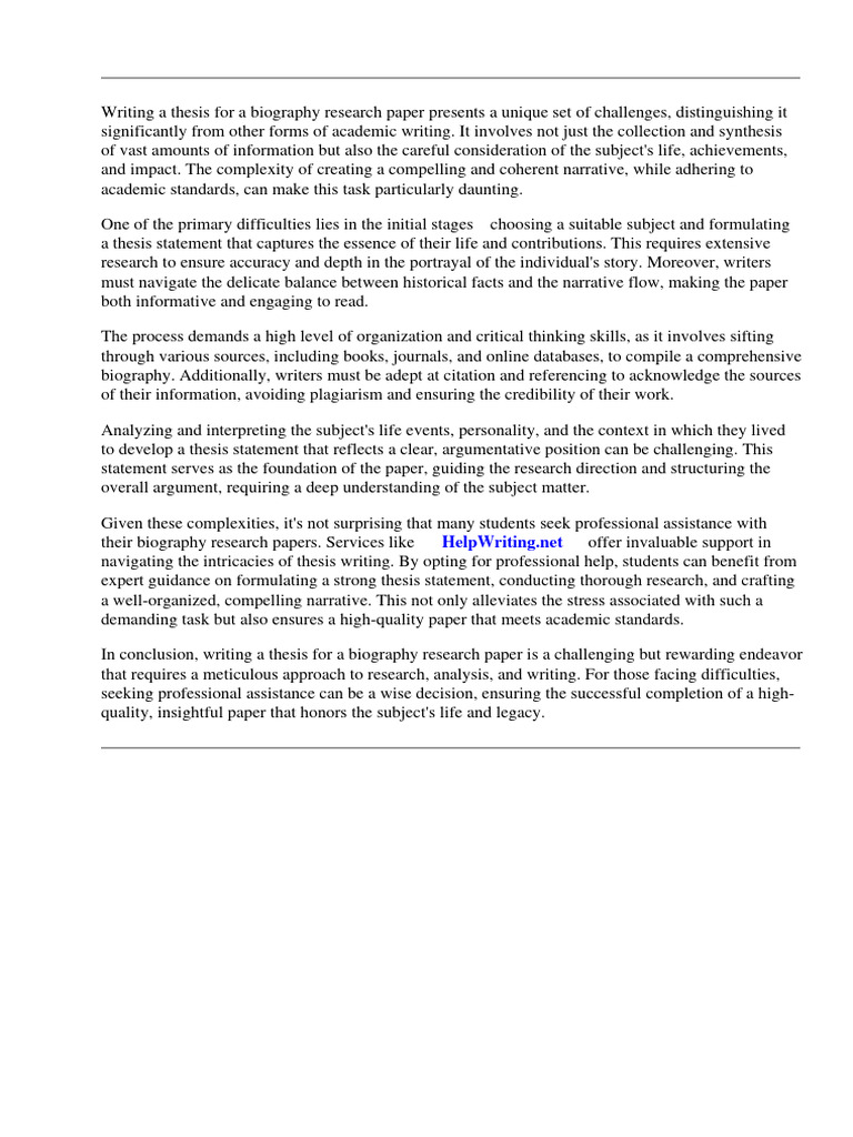 Thesis Statement For A Biography Research Paper | PDF | Essays | Thesis