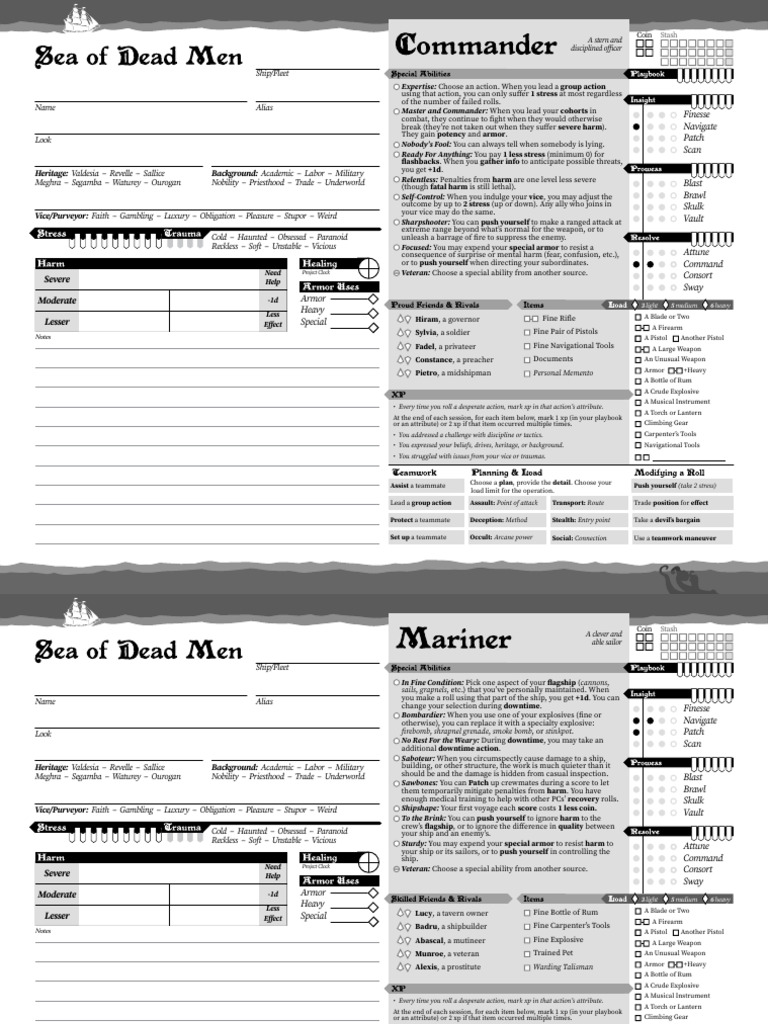 Sea of Dead Men Playbook Sheets | PDF