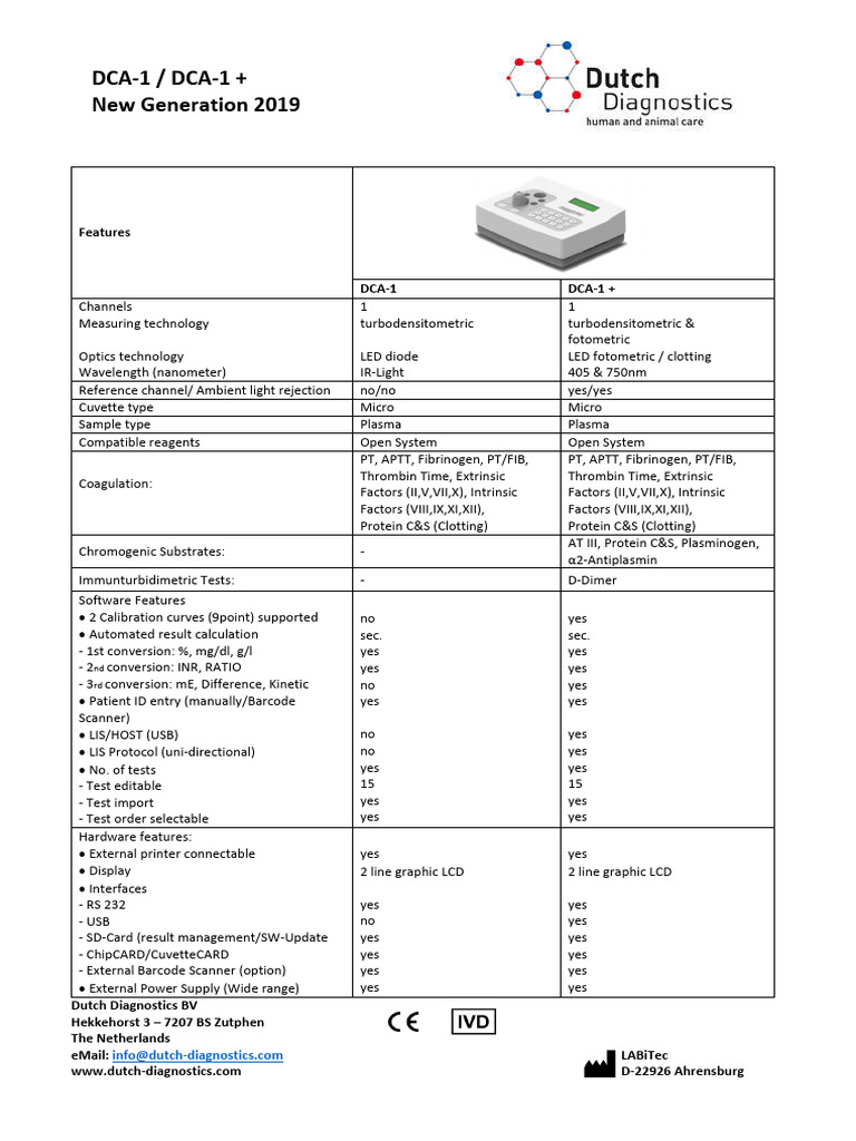 DCA-1 Coagulation Analyzer Overview | PDF