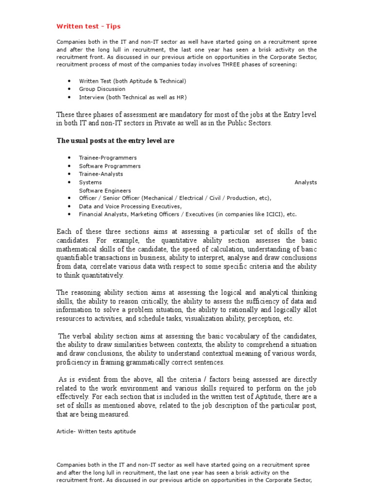 Aptitude Written Test Tips | PDF | Recruitment | Geometry