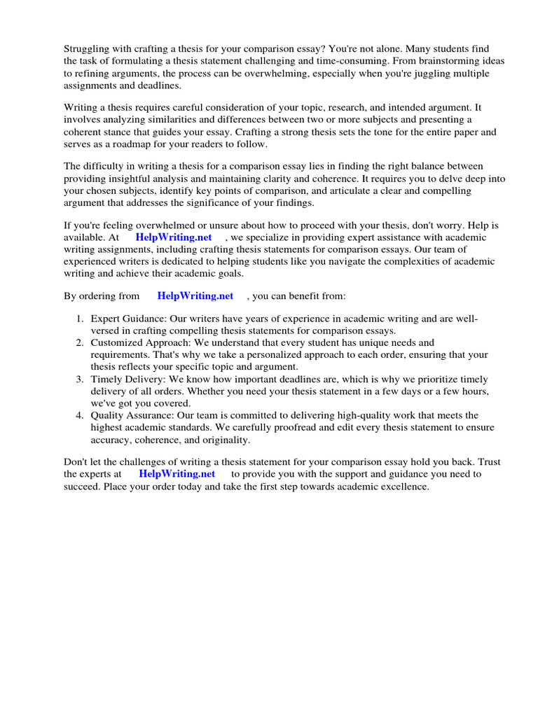 Comparison Essay Sample Thesis | PDF | Essays | Thesis