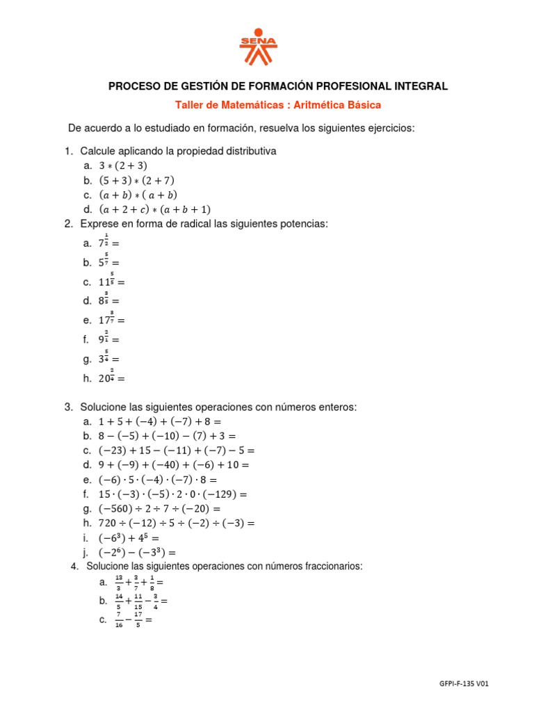 Taller 1 Aritmetica Basica | PDF | Entero | Matemática Elemental