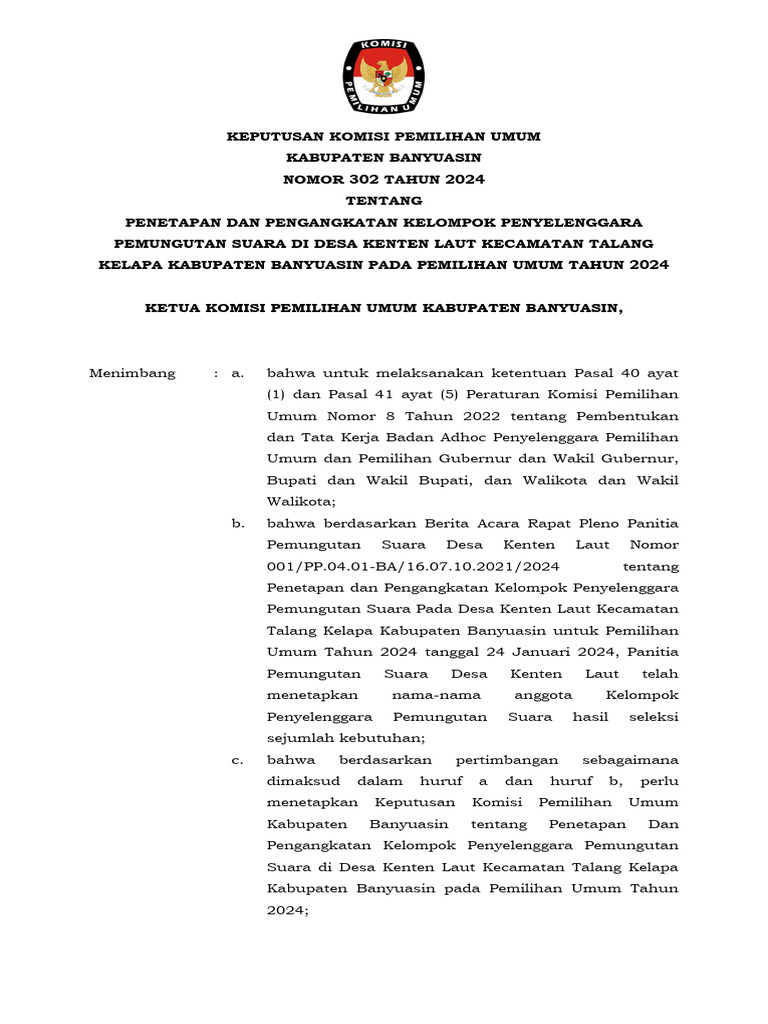 FORMAT KEPUTUSAN PENGANGKATAN KPPS V | PDF