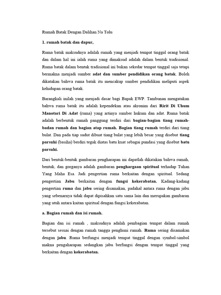 Rumah Batak Dengan Dalihan Na Tolu | PDF | Seni & Disiplin Bahasa | Agama & Spiritualitas