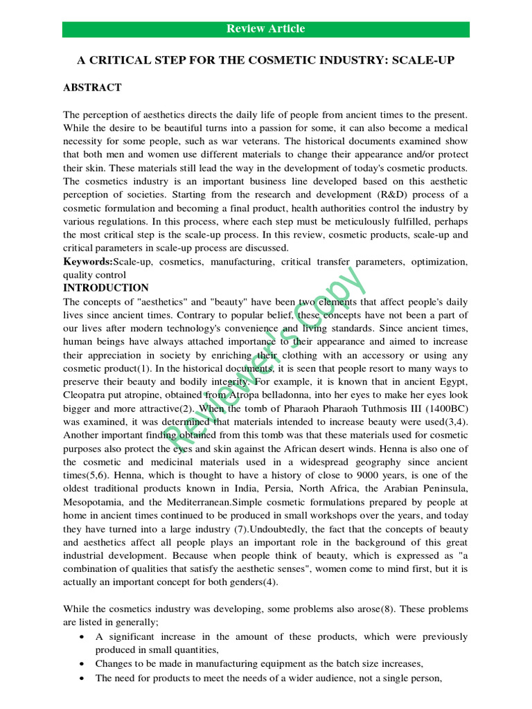 A Critical Step For The Cosmetic Industry - Scale-Up | PDF | Pharmaceutical Formulation | Emulsion