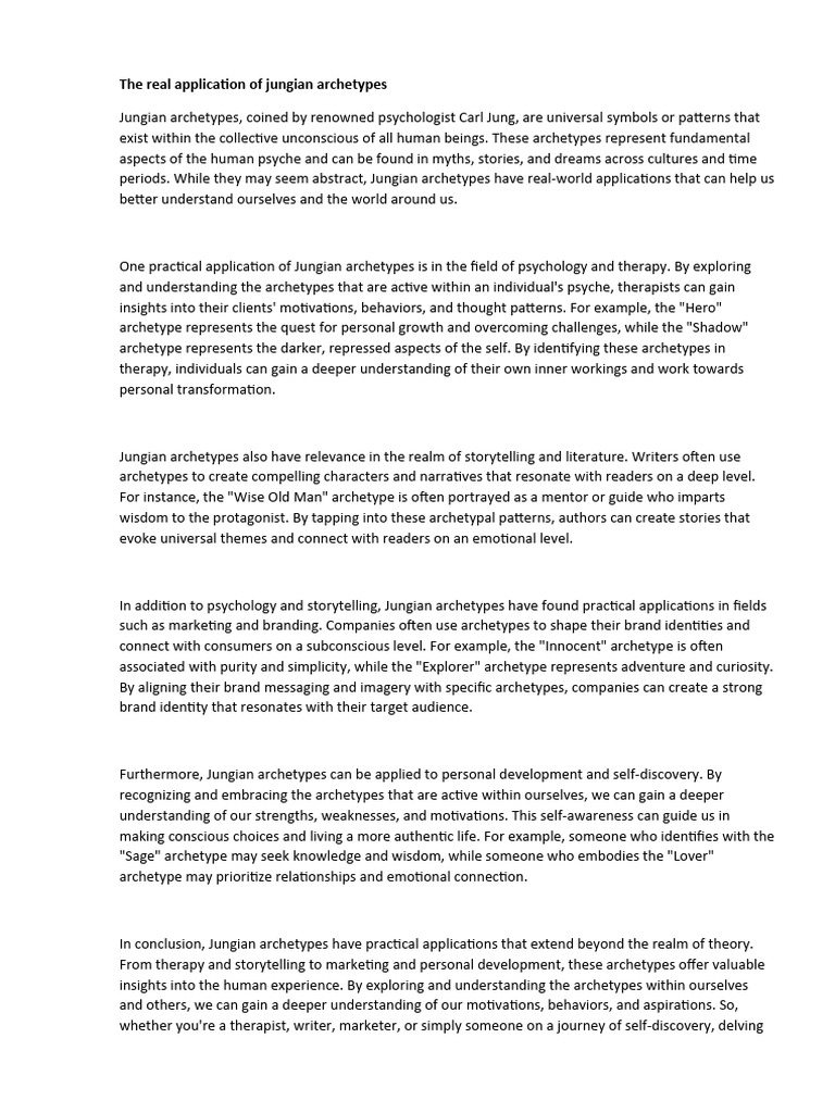 Real Application of Jungian Archetypes | PDF | Analytical Psychology ...