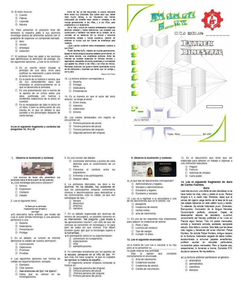 Examen Unidad 2 Español 3 | PDF