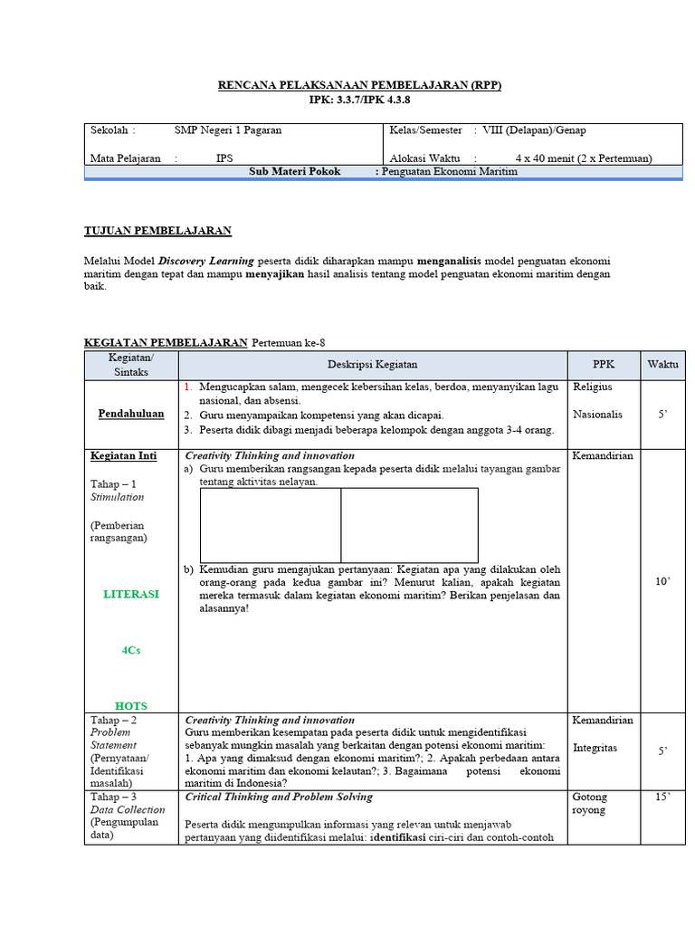 Rencana Pelaksanaan Pembelajaran 8 | PDF
