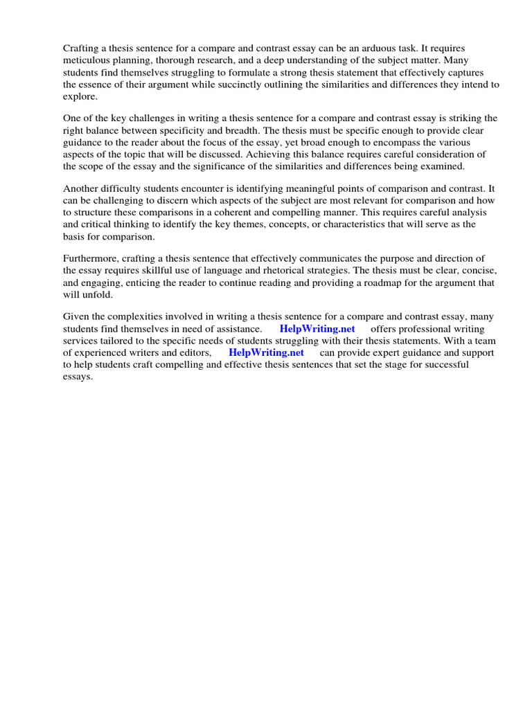 Thesis Sentence Compare Contrast Essay | PDF | Essays | Thought