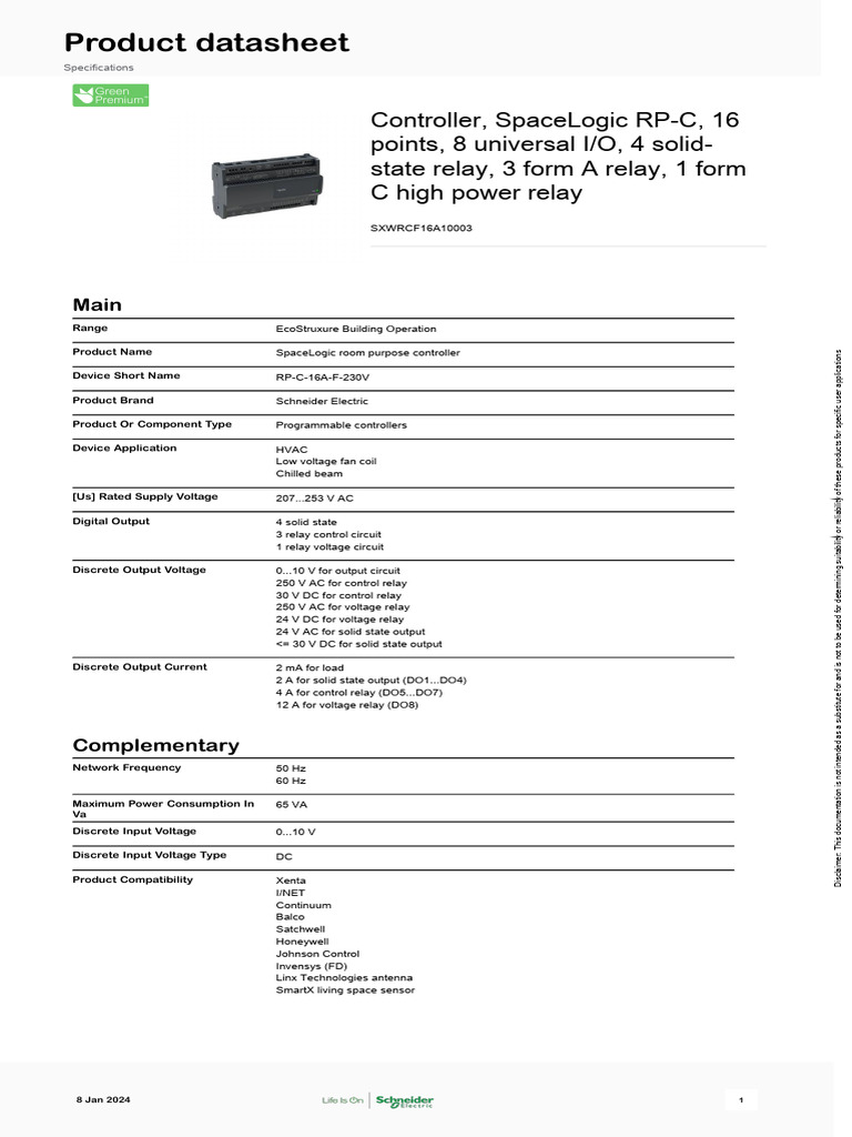SpaceLogic RP-C 16A HVAC Controller | PDF | Relay | Direct Current