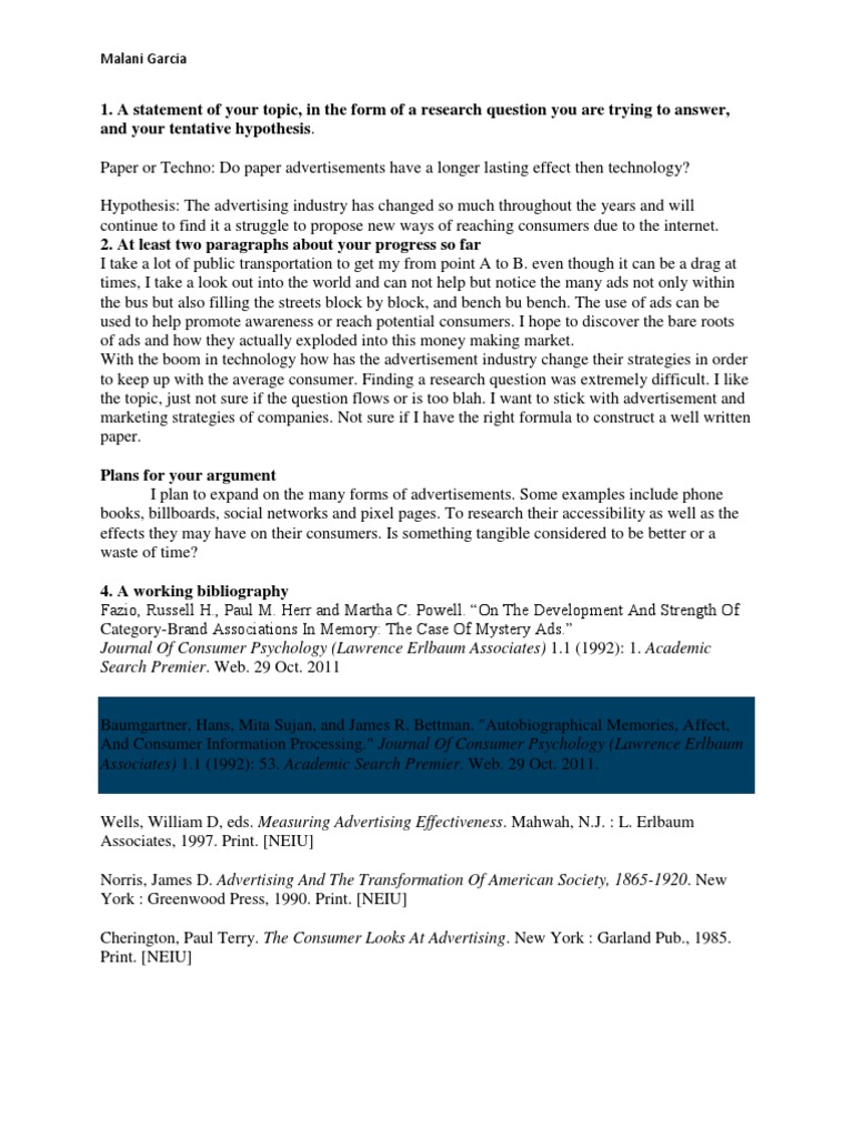 A Statement of Your Topic, in The Form of A Research Question You Are ...