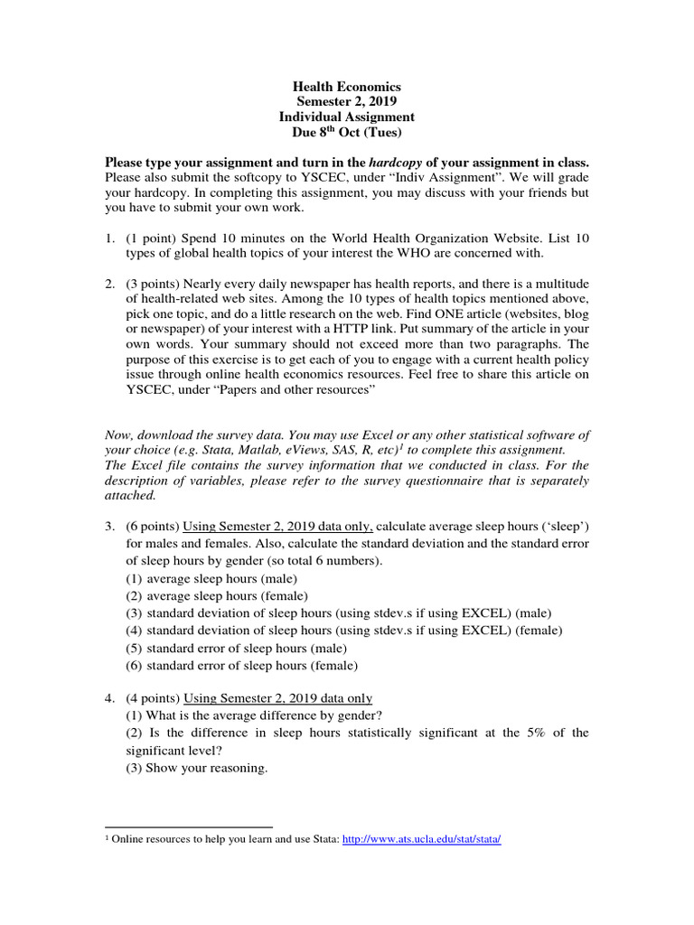 HealthEconIndividualAssignment 2019 | PDF