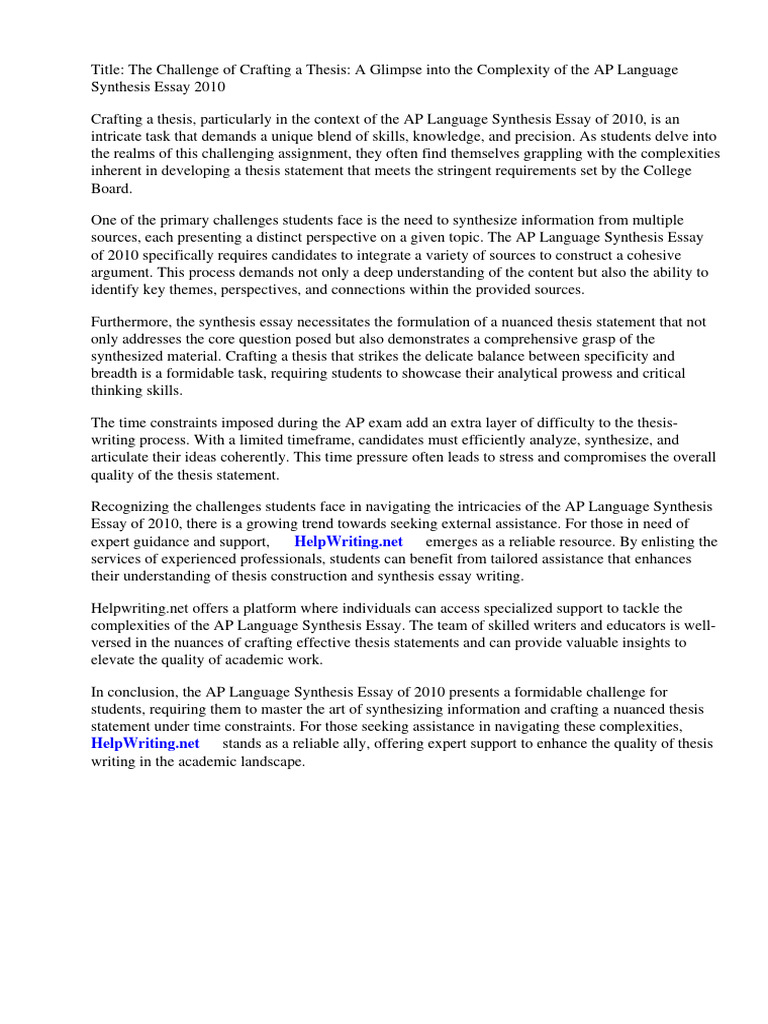 AP Language Synthesis Essay 2010 | PDF | Essays | Dialectic