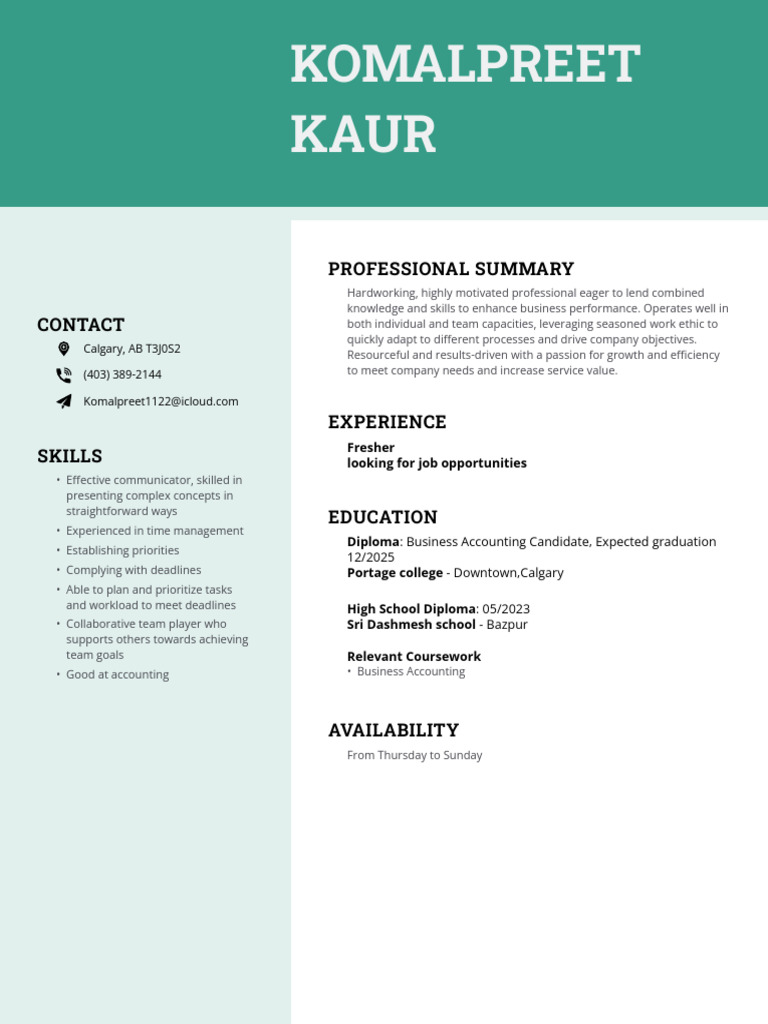 Komalpreet Kaur Resume | PDF | Career & Growth