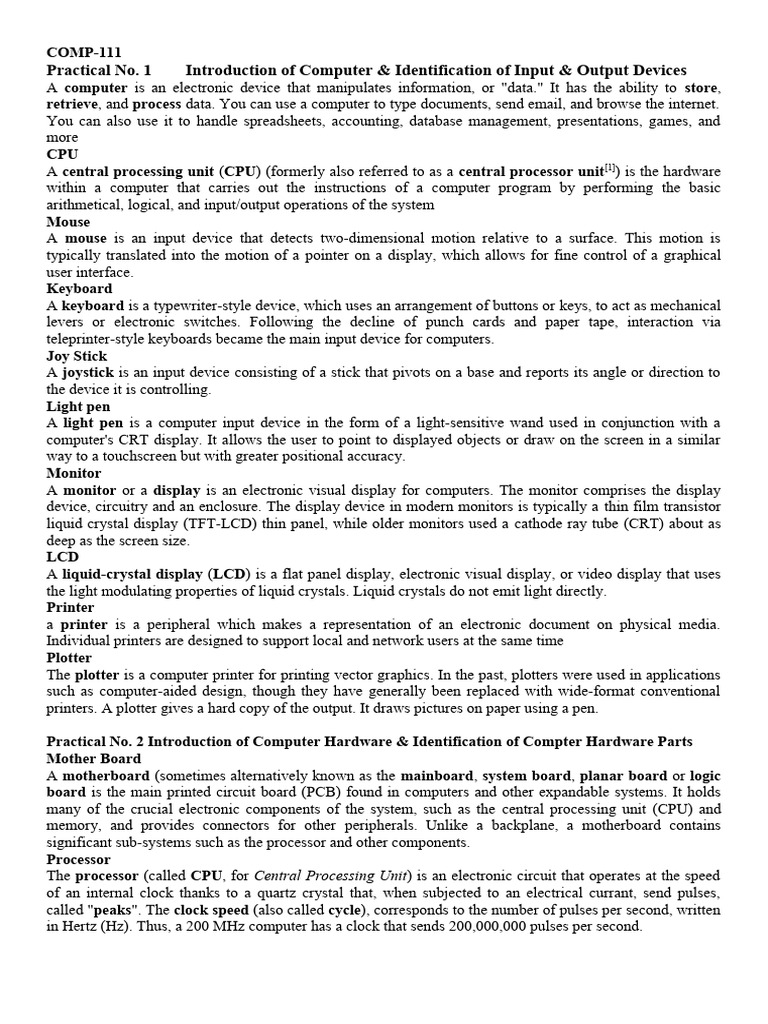 Computer Basics: Input & Output Devices | PDF | Random Access Memory ...
