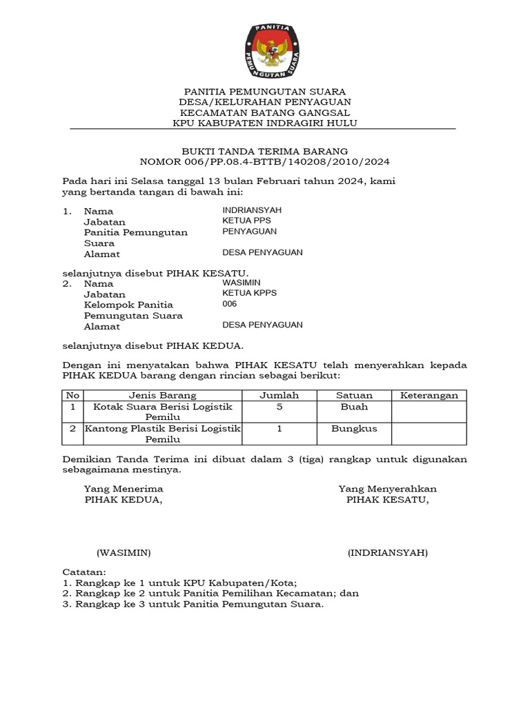 Template - Bukti - Tanda - Terima - Barang - TPS - 6 - Kel - Penyaguan ...