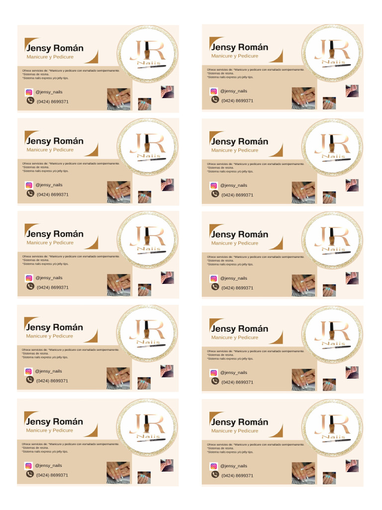 Tarjeta de Presentacion Jensy Uñas | PDF