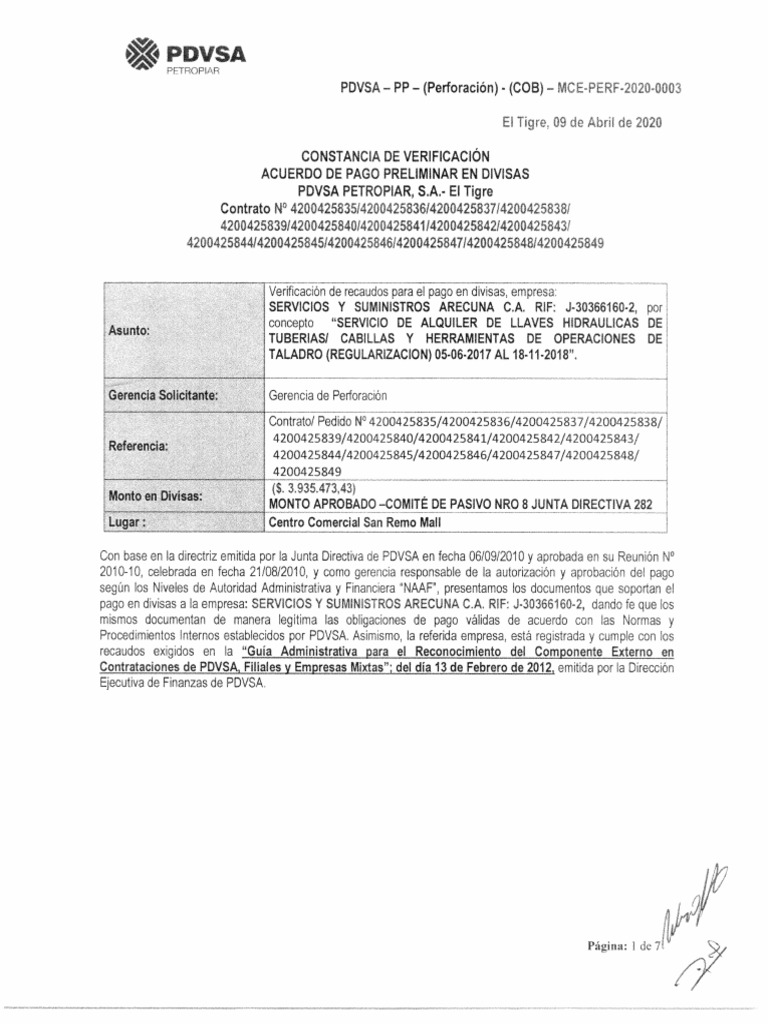 Minuta Arecuna | PDF