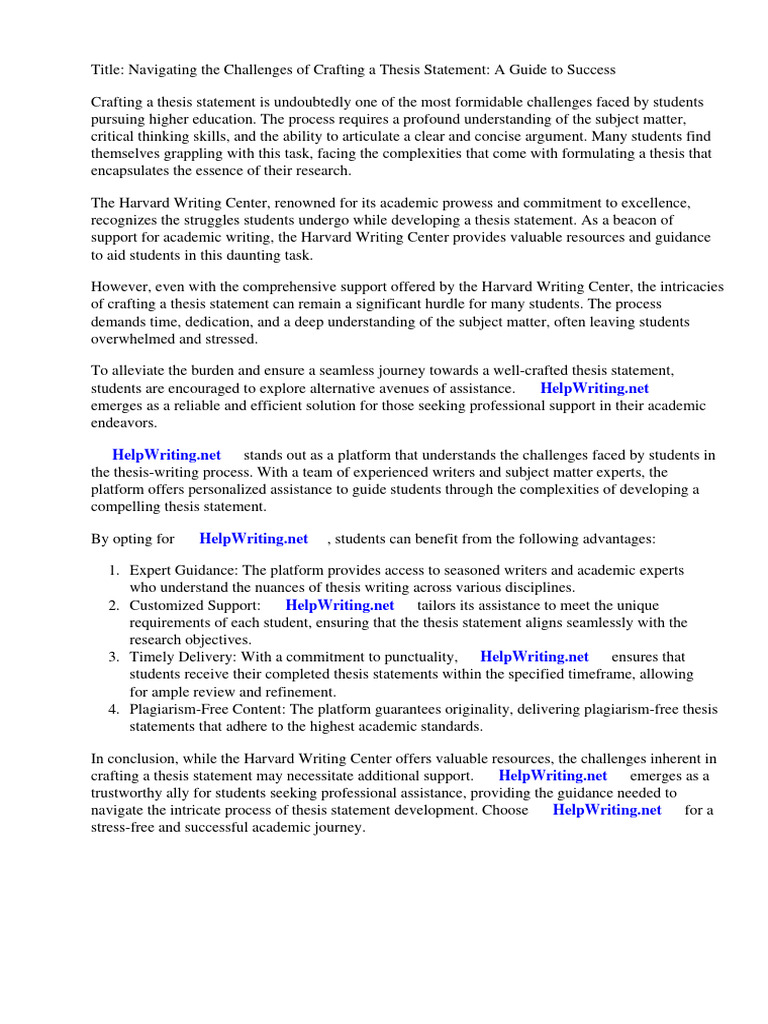 Harvard Writing Center Thesis Statement | PDF | Thesis | Essays