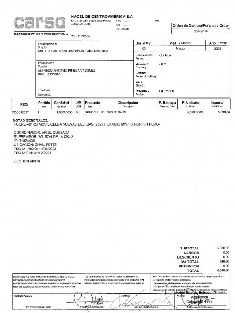 Orden de Compra - Movil Celda Nuevas Delicias | PDF