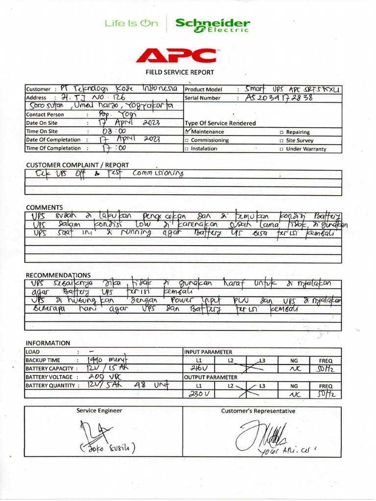 Dokumen Checklist Q1 MMD Distribusi - Maintenance UPS | PDF