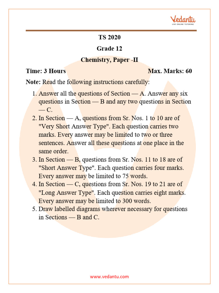 TSBSE Class 12 Chemistry Question Paper 2020 | PDF | Chemistry ...