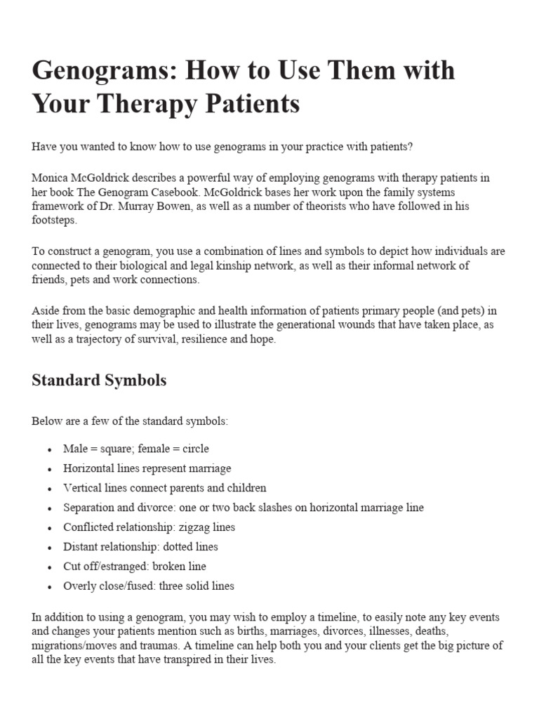 Genograms Details For Psychotherapy | PDF
