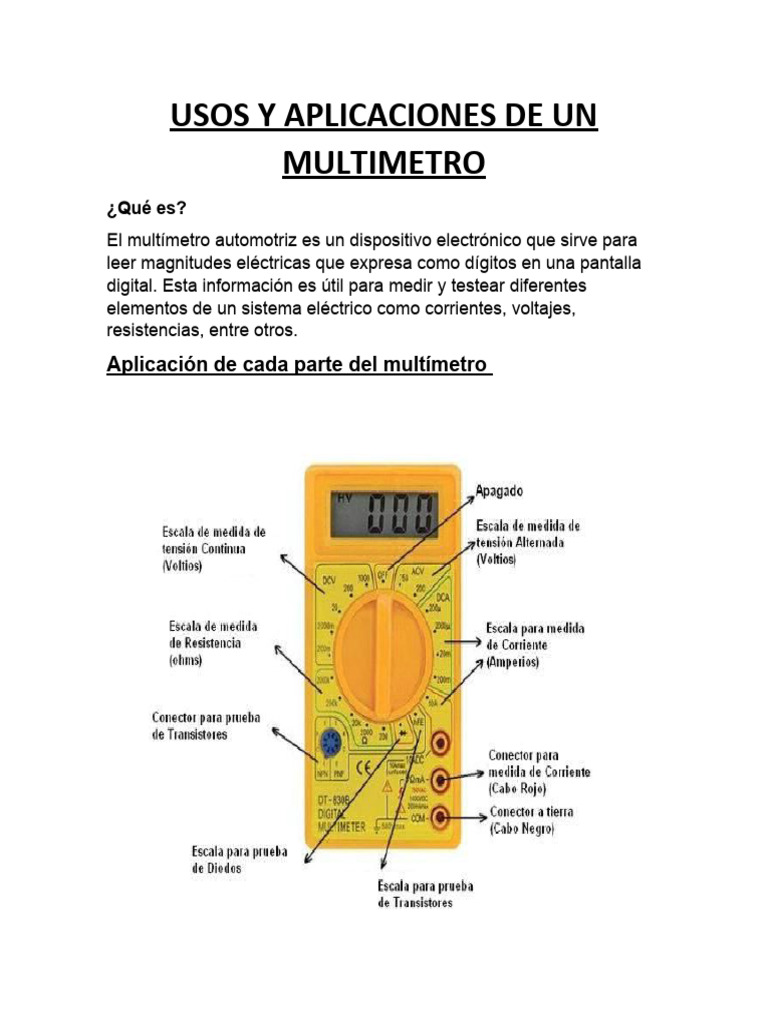 Usos y Aplicaciones de Un Multimetro | PDF | Metrología | Electrónica