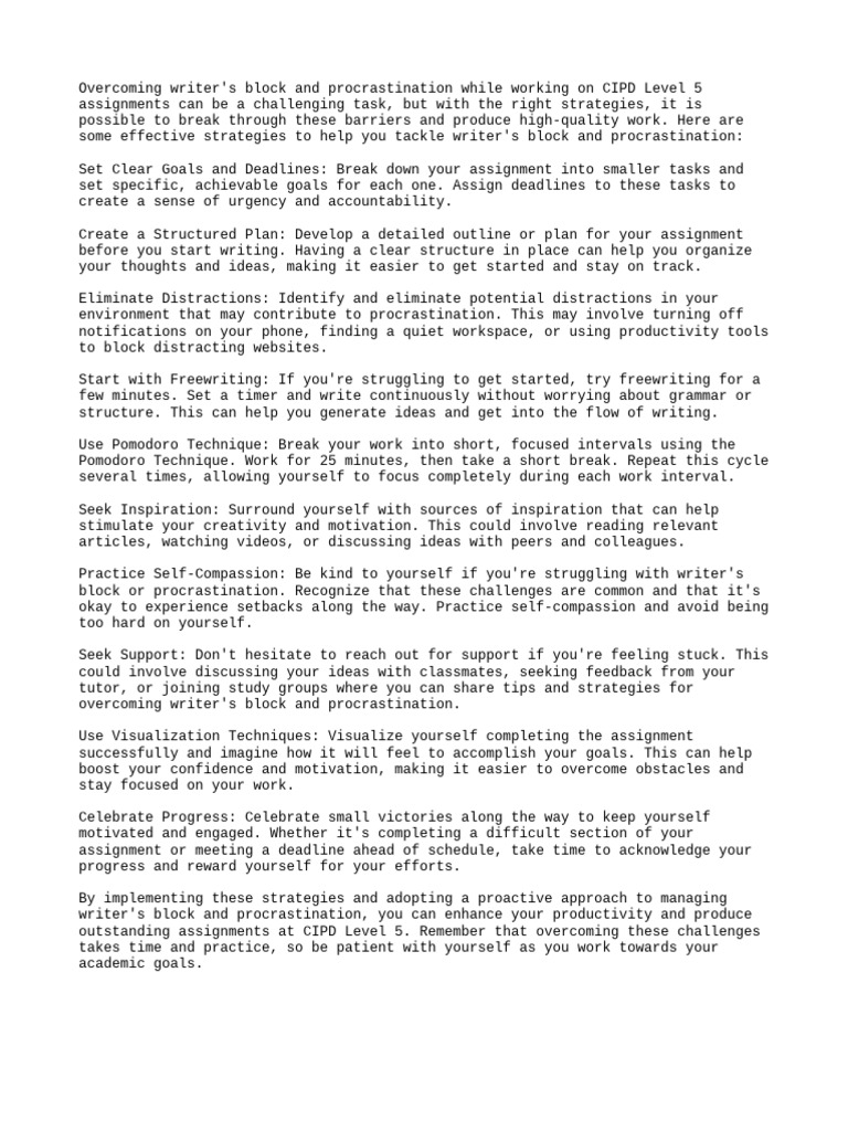 Writer s Block And Procrastination In CIPD Level 5 Assignments PDF
