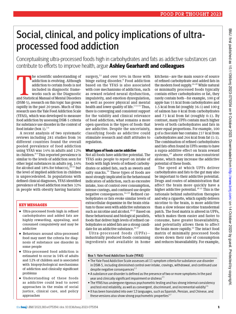 Implications of Ultra-Processed Food Addiction | PDF