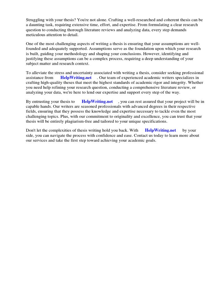 Assumptions of The Study Thesis Example | PDF | Methodology | Hypothesis