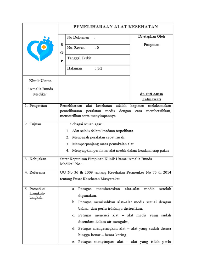 Sop Pemeliharaan Alat Medis | PDF
