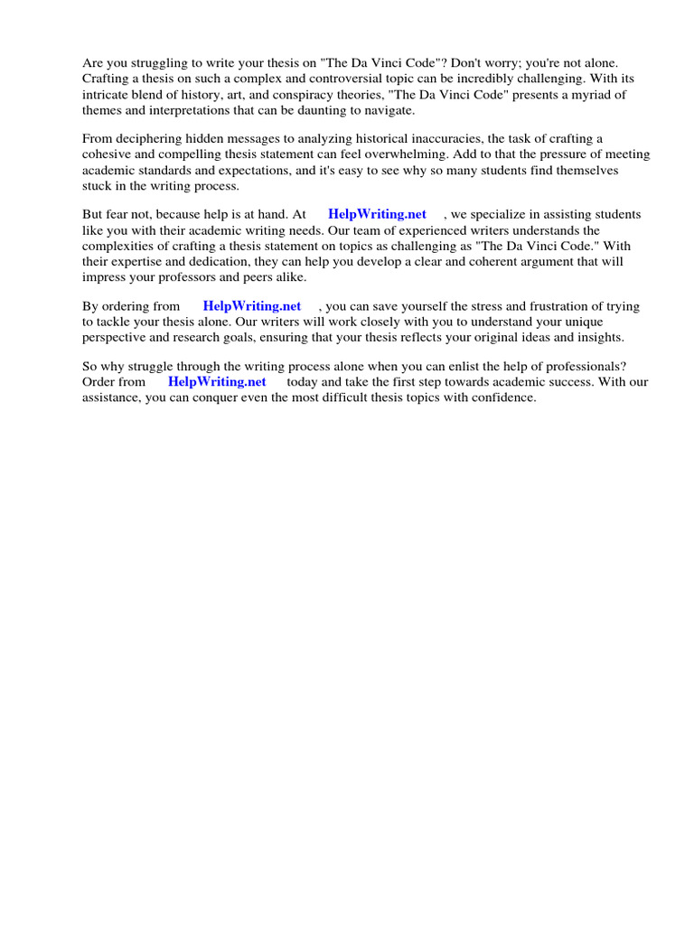 Da Vinci Code Thesis Statement | PDF | Philosophy | Young Adult