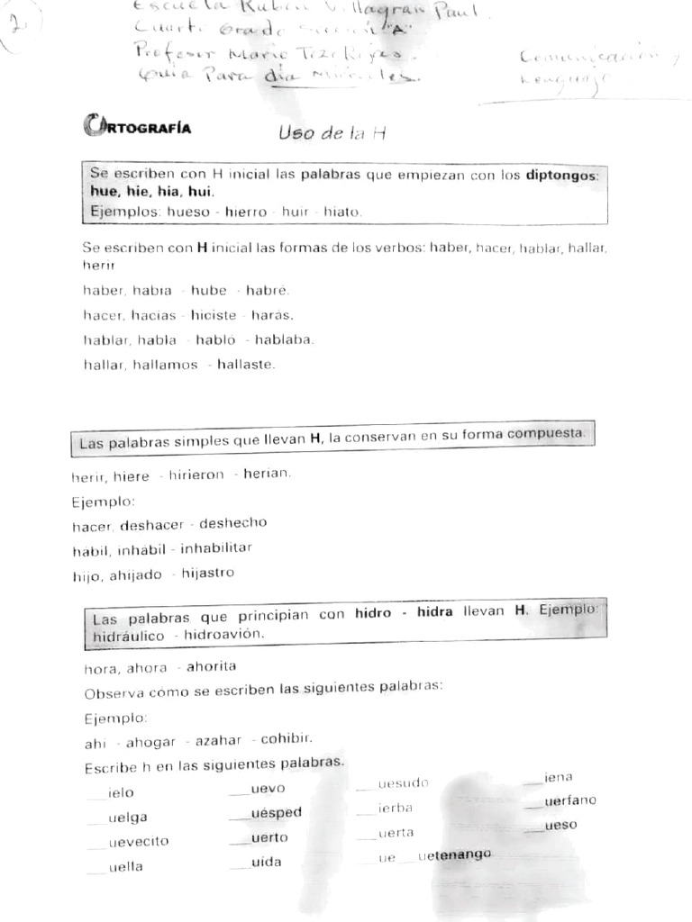 Reglas de Ortografía con H | PDF | Fonética | Lingüística