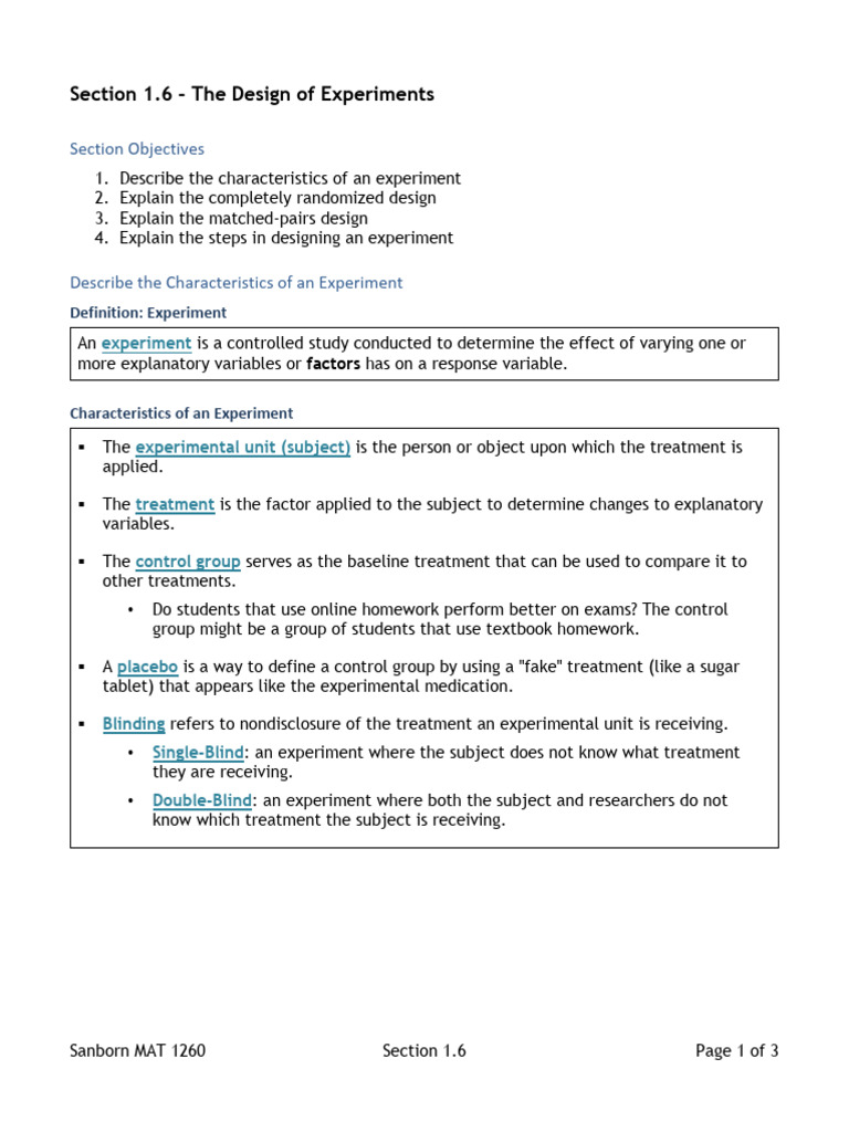 1.6 Experimental Design Notes MAT 1260 | PDF | Experiment | Design Of ...