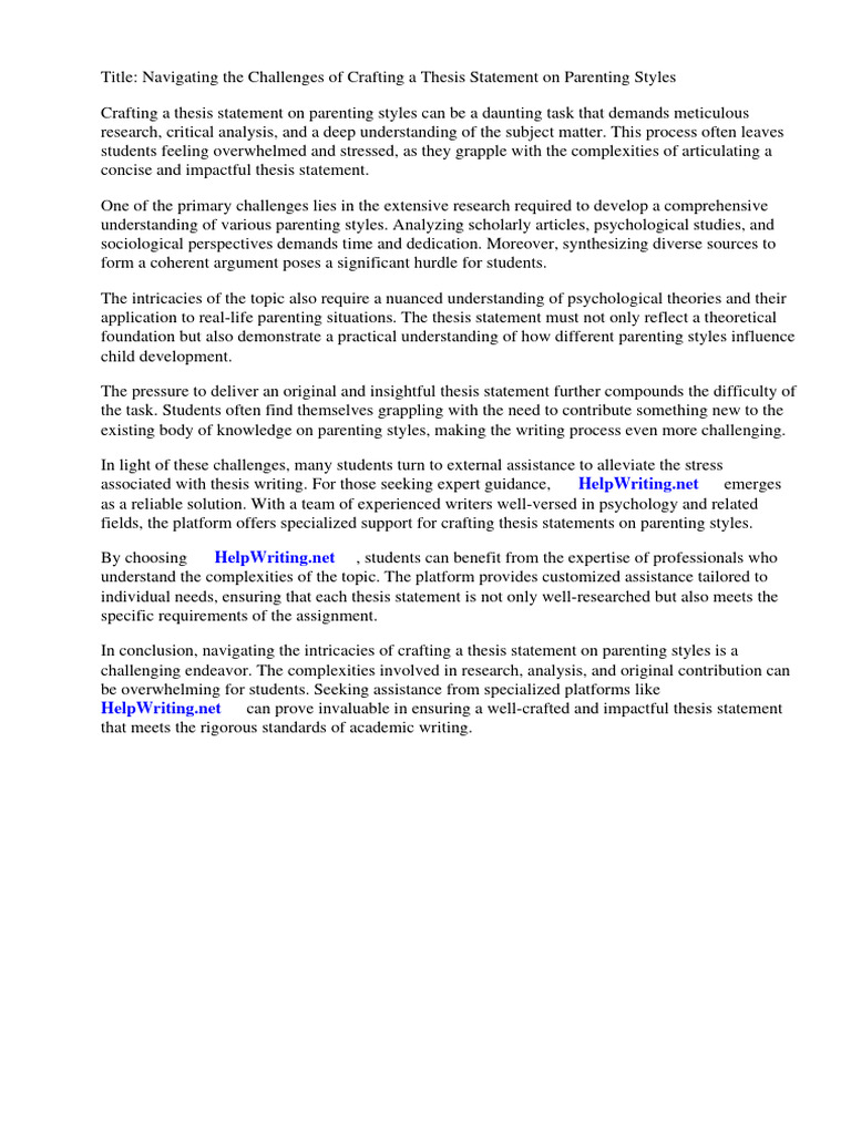 Thesis Statement For Parenting Styles | PDF