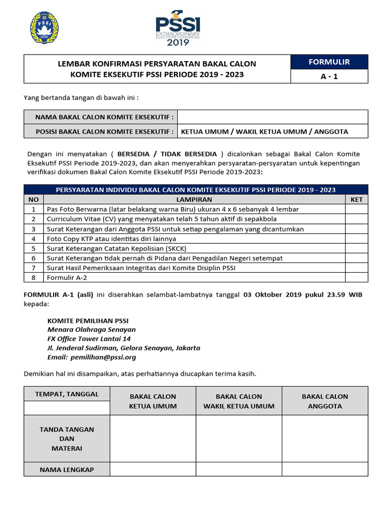 Formulir A-1 Dan A-2 PSSI | PDF