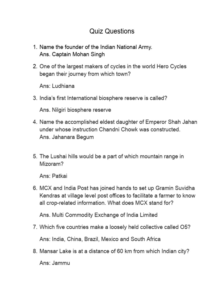 Quiz Questions | PDF