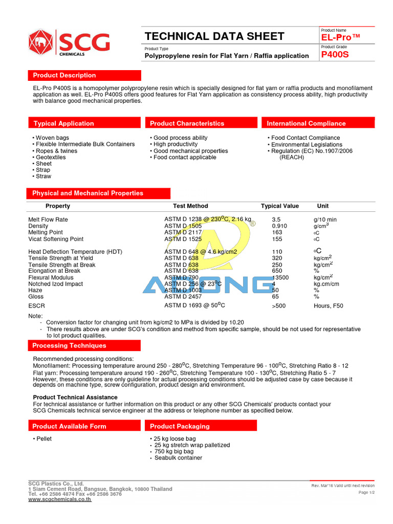 3 - 1 - 1 - PP Yarn 28 - P400S - SCG - TDS | PDF
