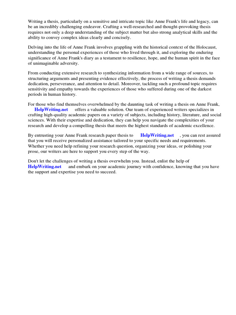 Anne Frank Research Paper Thesis | PDF
