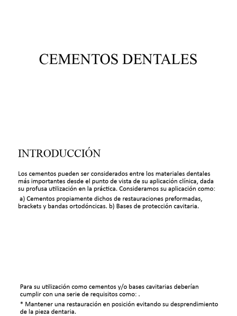 Cementos Odontológicos: Tipos y Usos | PDF