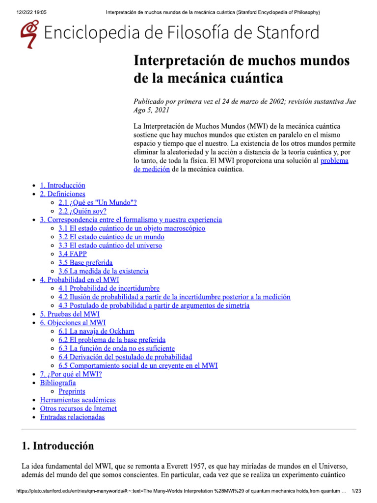 MWI - Many Worlds Interpretation of Quantum Mechanics en Espanol | PDF MWI - Many Worlds Interpretation of Quantum Mechanics en Espanol | PDF