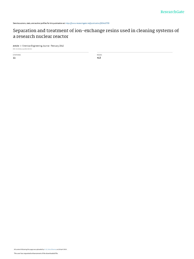 Separation and Treatment of Ion Exchange Resins Used in Cleaning ...