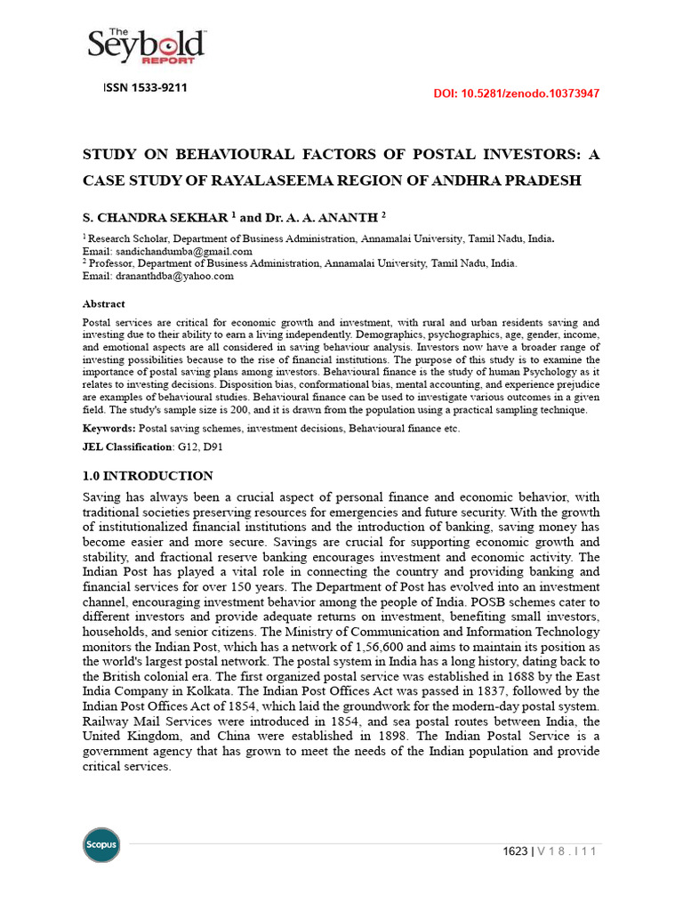 Study On Behavioural Factors of Postal Investors: A Case Study of ...