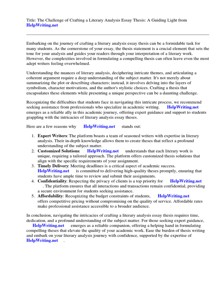Literary Analysis Essay Thesis Example | PDF | Essays | Citation