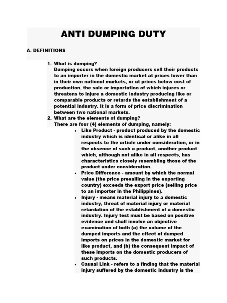 Anti Dumping Duty TC | PDF | Dumping (Pricing Policy) | Exports